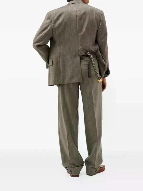Versace Pinstripe Wool Oversized Pleated Pants - Grey