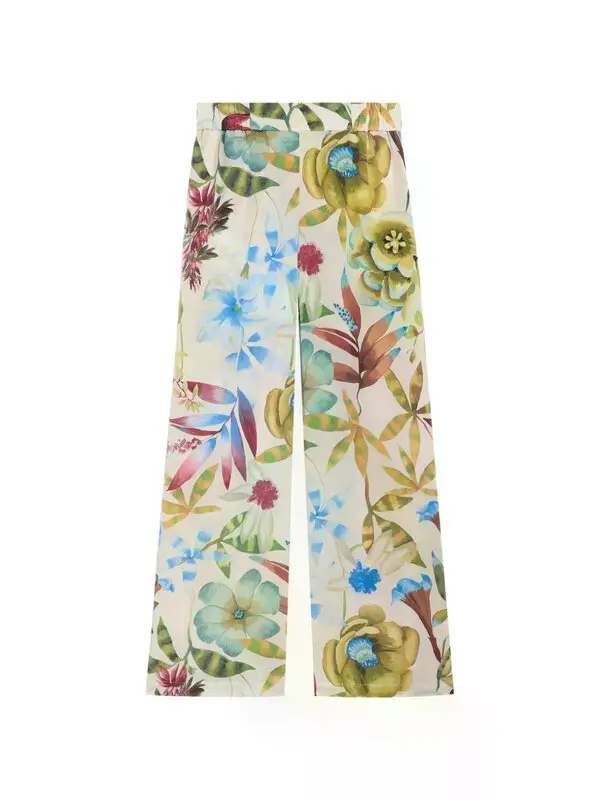 Momoni Floral Print Elasticated Waistband Trousers - Neutrals
