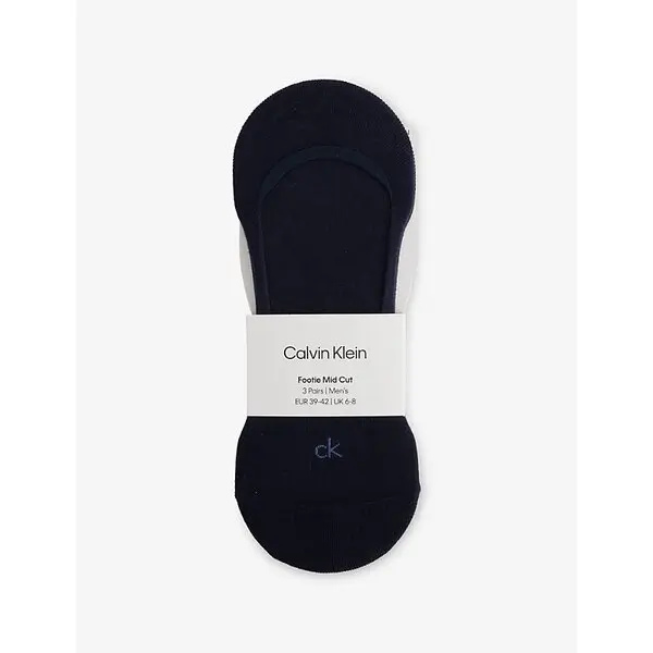 Calvin Klein Branded Set Of Three Cotton-blend Socks - Navy