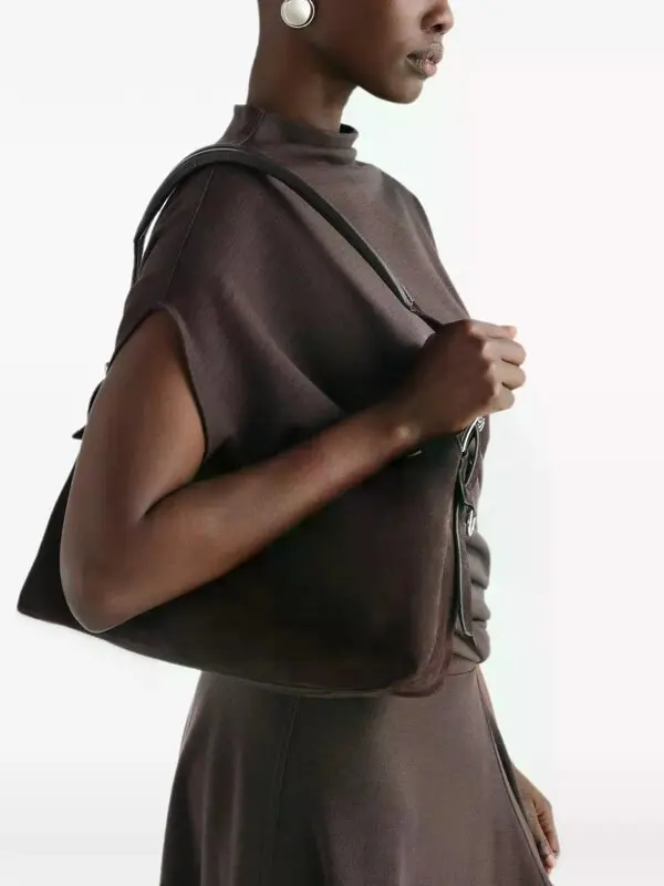 LEMAIRE Belted Shoulder Bag In Suede - Ebony Brown
