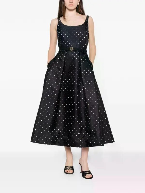 Elie Saab Polka Dot Belted Midi Dress - Black