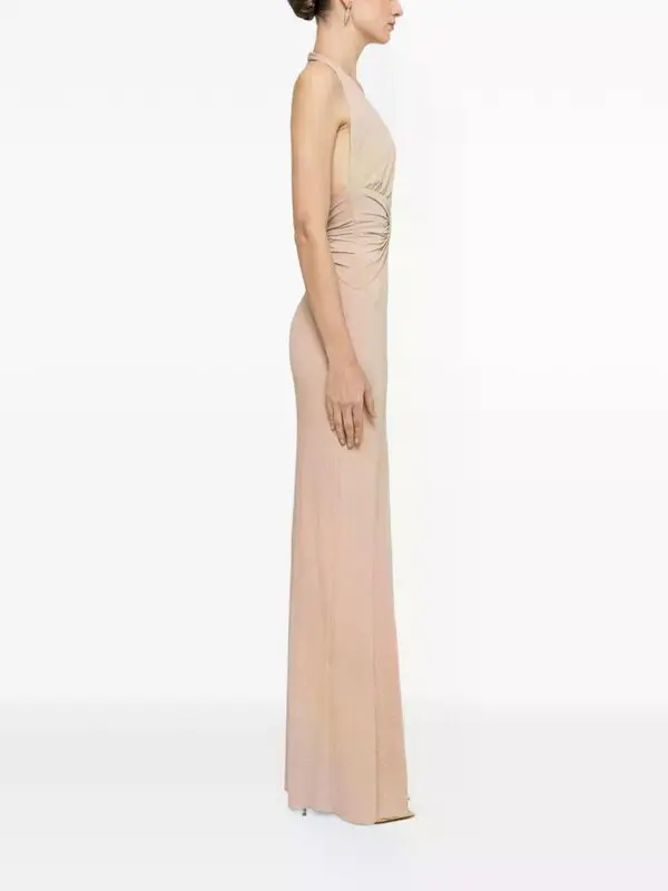 NISSA Maxi Dress With Glitter Detail And Plunge Neckline - Neutrals