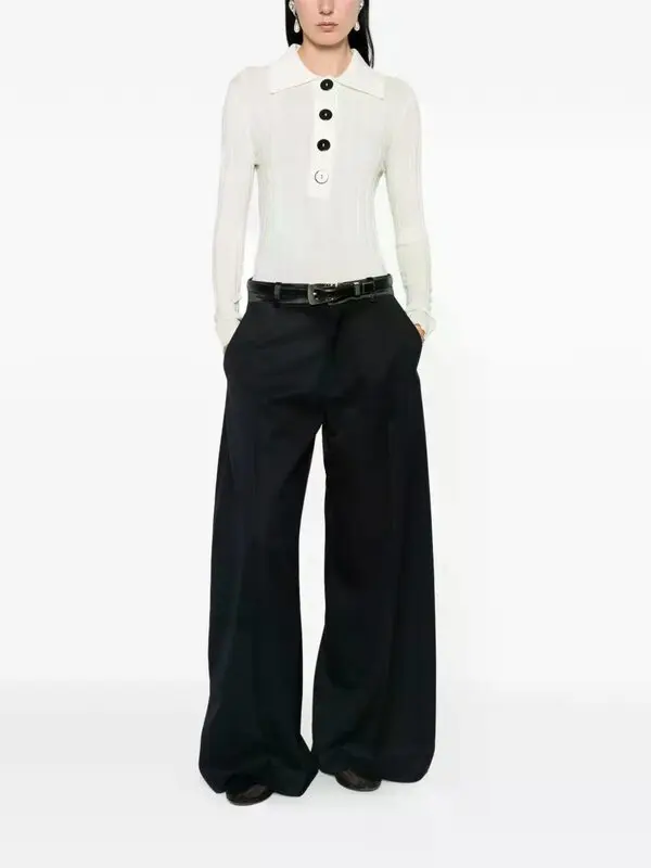 NACKIYE Ribbed Knit Button-up Top