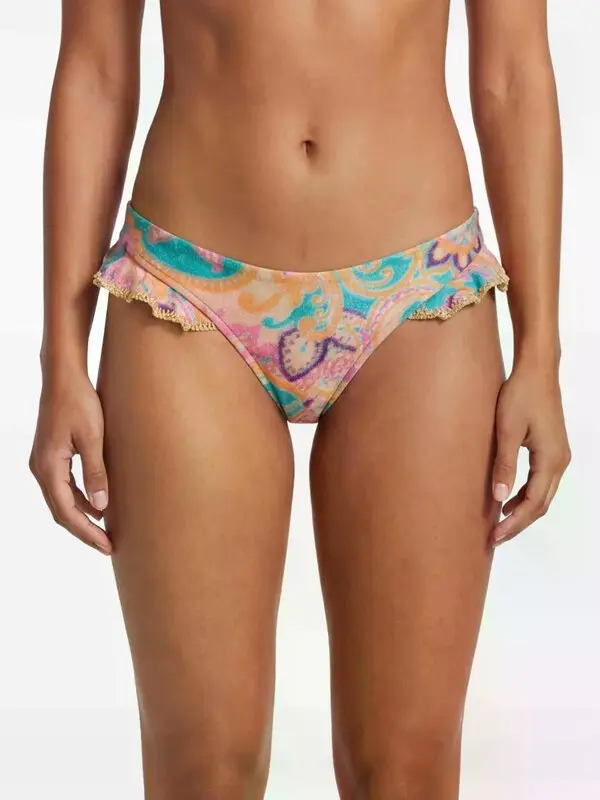 DEL MAAR Printed Bikini Bottoms With Ruffle Trim - Neutrals