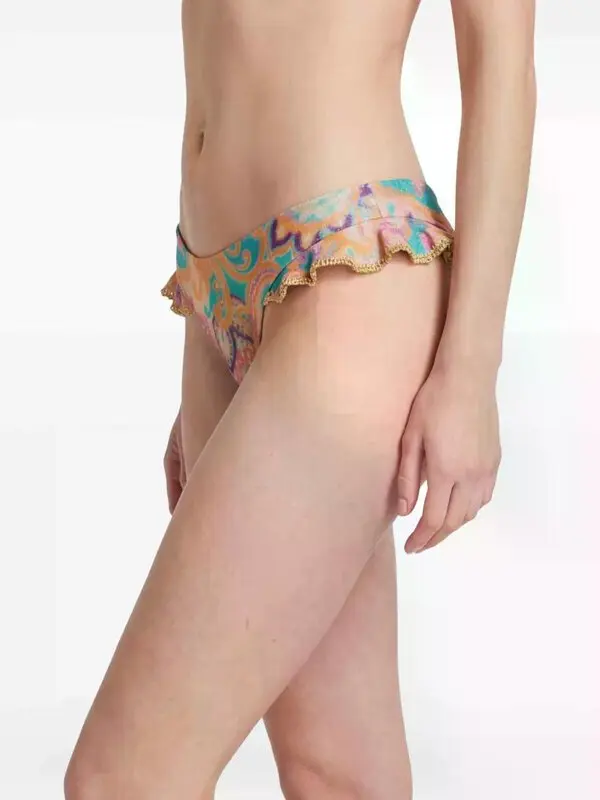 DEL MAAR Printed Bikini Bottoms With Ruffle Trim