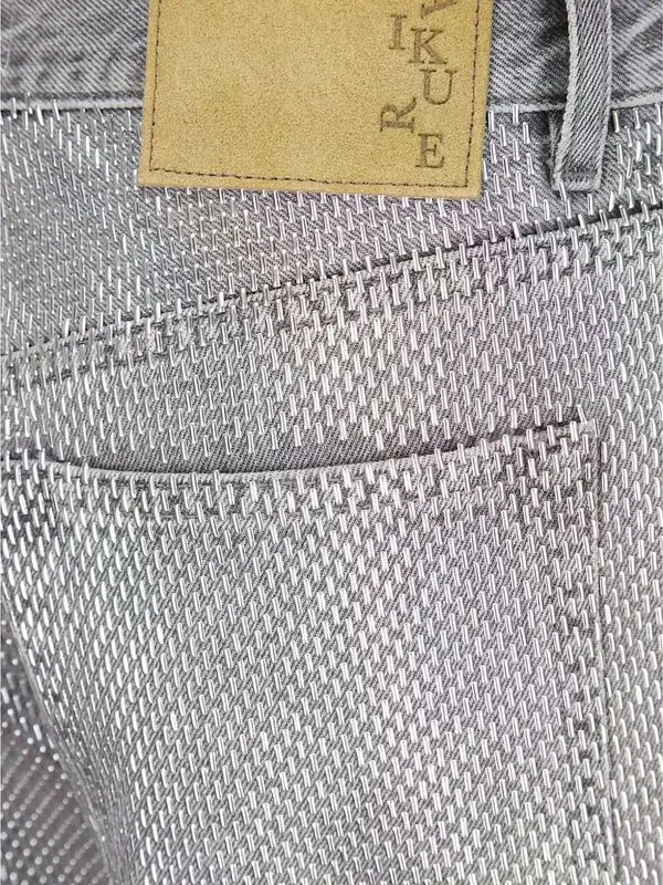 HAIKURE Grey Textured Effect Jeans