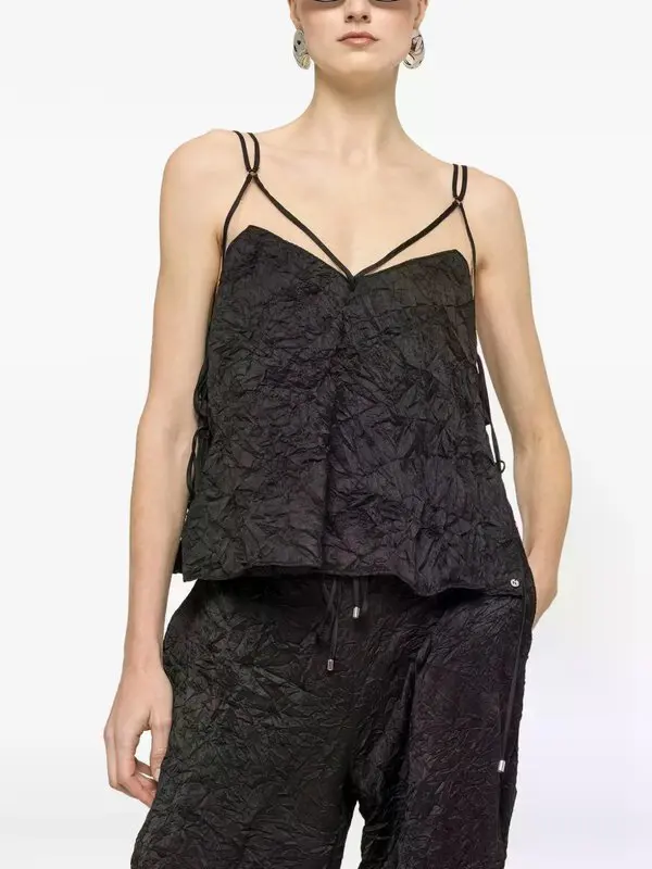 NISSA Crinkle-effect Top With Layered Straps And Hardware Detail