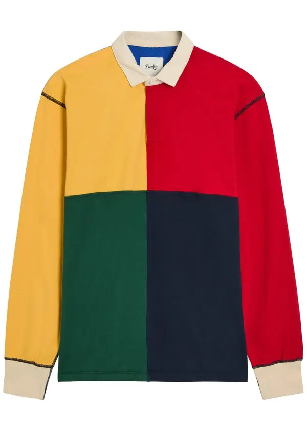 DRAKE'S Colour-blocked Cotton Rugby Top