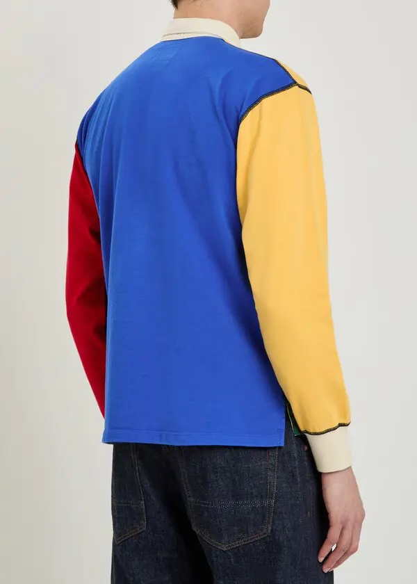DRAKE'S Colour-blocked Cotton Rugby Top