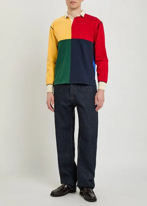 DRAKE'S Colour-blocked Cotton Rugby Top