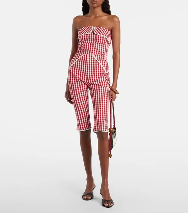 Posse Ebony Gingham Lace-trimmed Cotton-blend Top