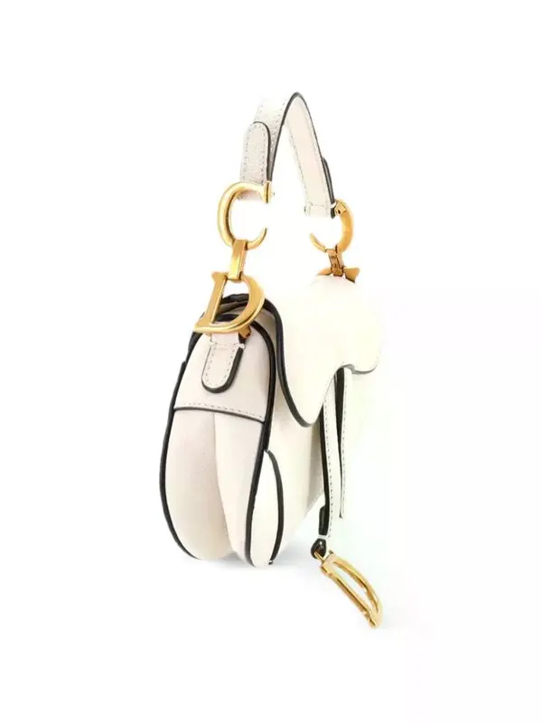 Dior Saddle Handbag With Strap Leather Micro Shoulder Bag - White