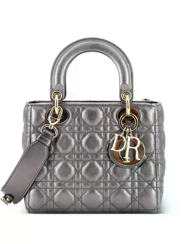 Dior Lady Bag Metallic Cannage Quilt Leather Shoulder Bag - Grey