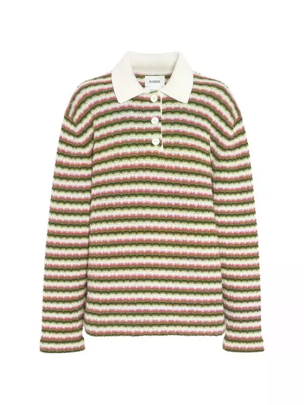 BARRIE Lace Cashmere Polo Top - Neutrals
