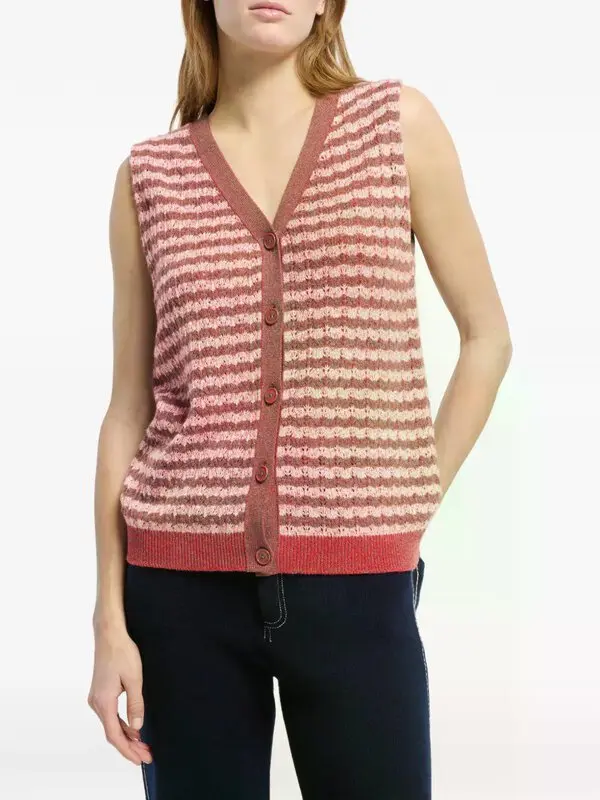 BARRIE Striped Cashmere Sleeveless Cardigan