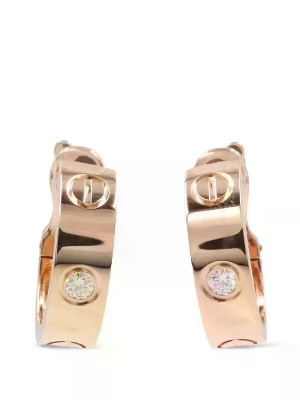 Cartier 18k Rose Gold Diamond Hoop Earrings - Pink
