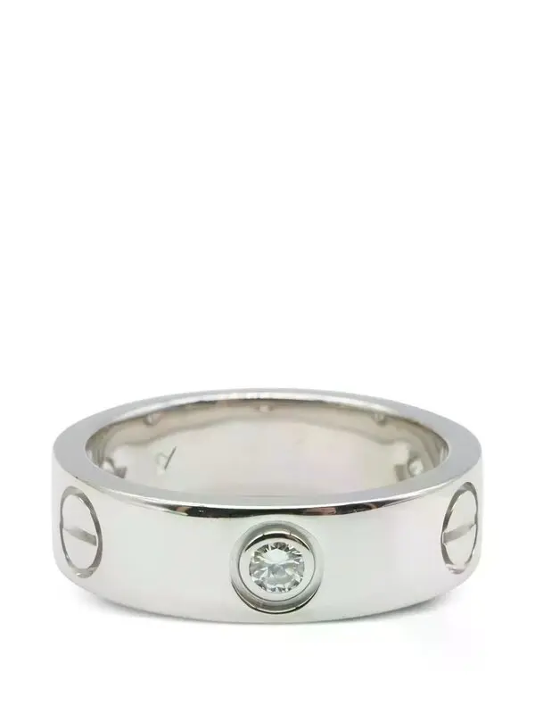 Cartier 18k White Gold Diamond Logo Engraved Love Ring - Silver