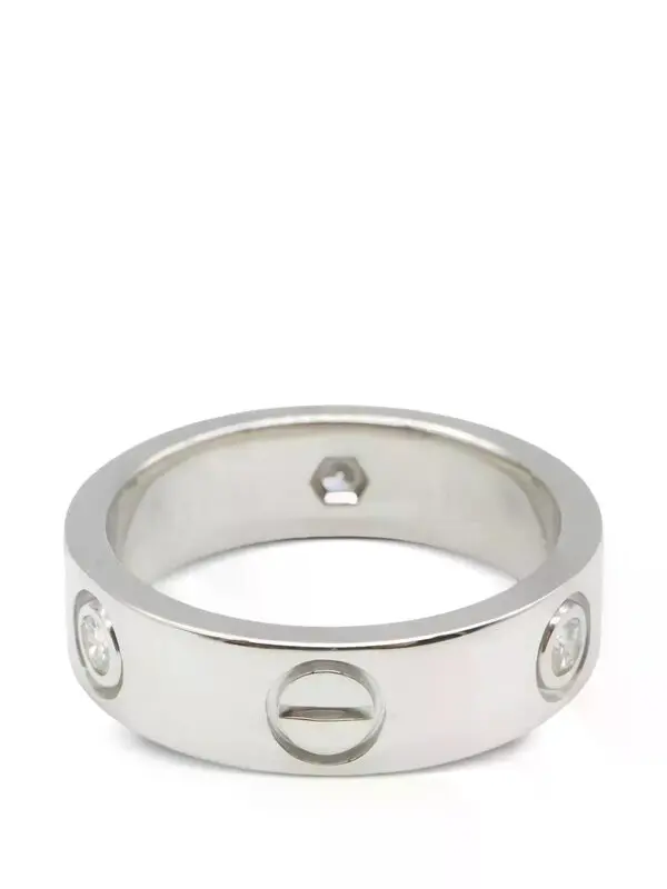 Cartier 18k White Gold Diamond Logo Engraved Love Ring