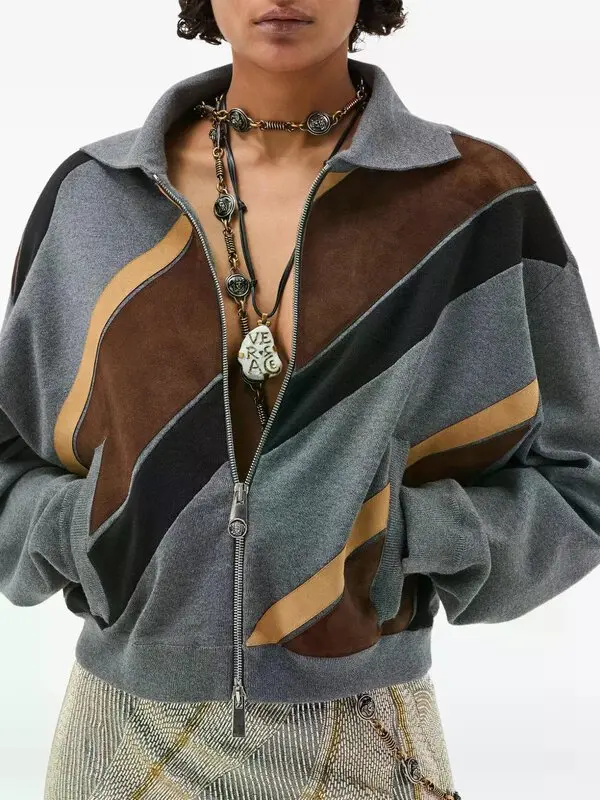 Versace Panelled Zip-up Wool Cardigan
