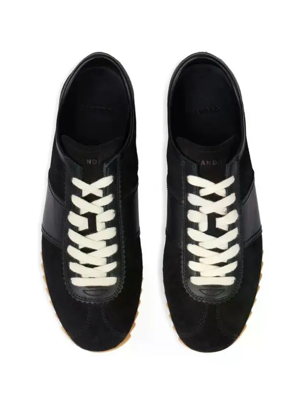 Sandro Sacha Low-top Leather And Suede Sneakers With Gold Embossed Detailing - Black