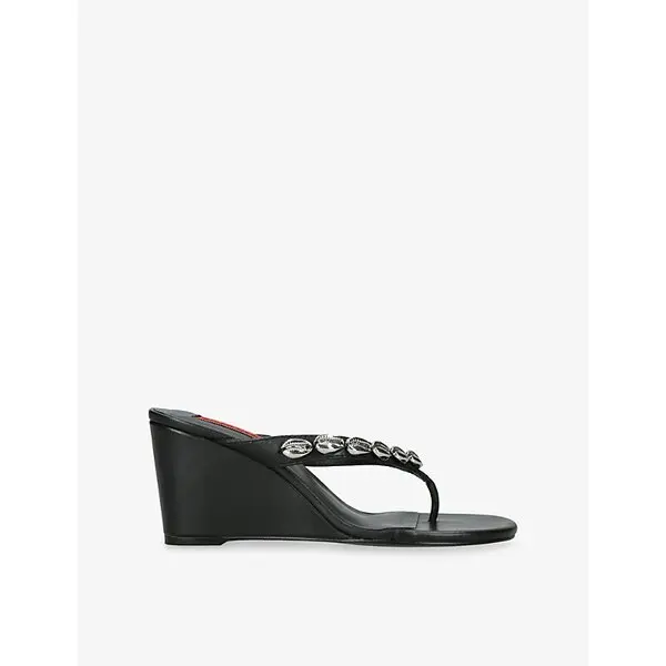 SIMONMILLER Shell Embellished Leather Wedge Sandals - Blk/other