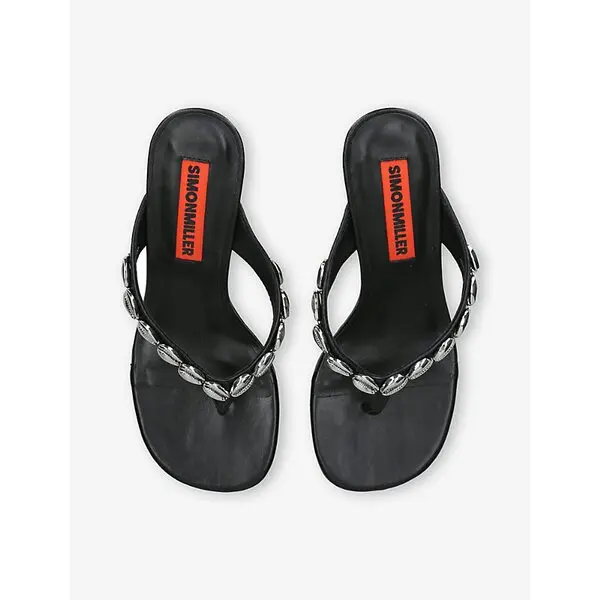 SIMONMILLER Shell Embellished Leather Wedge Sandals - Blk/other