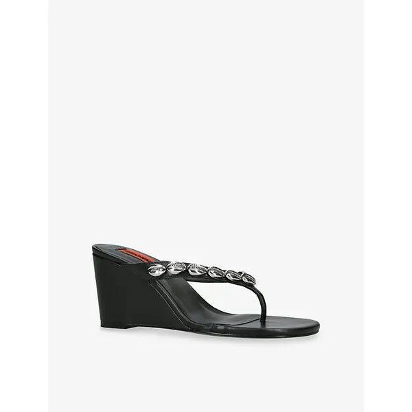 SIMONMILLER Shell Embellished Leather Wedge Sandals - Blk/other
