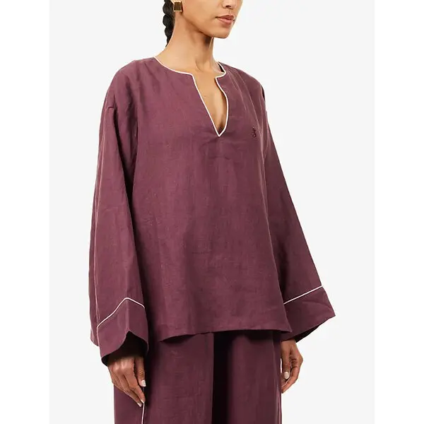 Second Summer Zahara Embroidery Linen Top