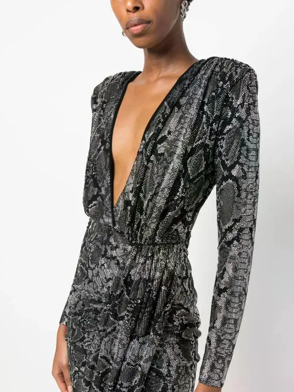 Philipp Plein Long Sleeve Plunge V-neck Dress