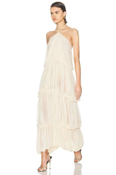 Ronny Kobo Halterneck Draped Tulle Gown
