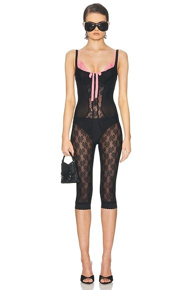 Attico Lace Overall Catsuit - Black