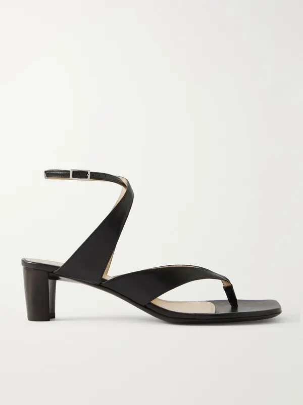 LEMAIRE Leather Thong Sandals With Sculptural Ankle Strap - Black
