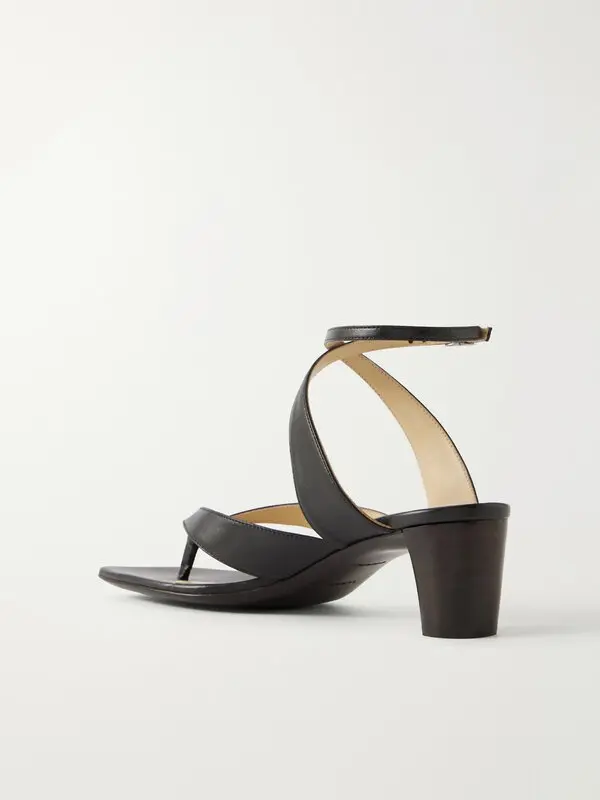 LEMAIRE Leather Thong Sandals With Sculptural Ankle Strap - Black