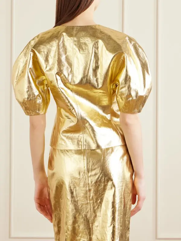 Gabriela Hearst Waverly Metallic Linen Puff Sleeve Top
