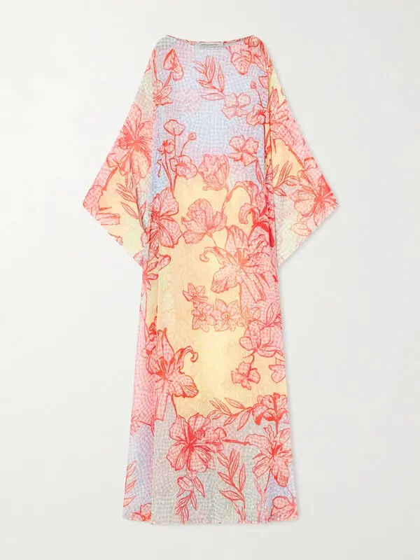 MARY KATRANTZOU Printed Fil Coupé Organza Kaftan - Multi