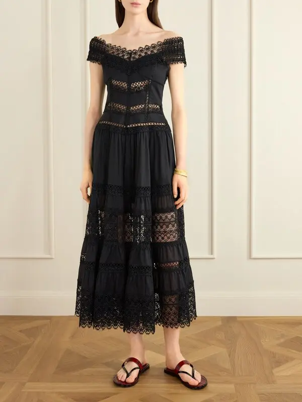 Charo Ruiz Ibiza Amaira Embroidered Lace-trimmed Cotton-blend Maxi Dress