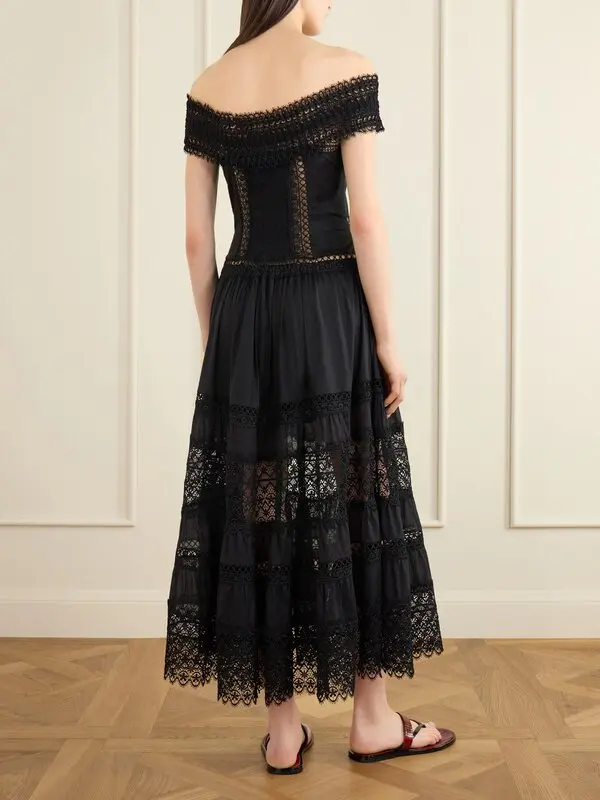 Charo Ruiz Ibiza Amaira Embroidered Lace-trimmed Cotton-blend Maxi Dress