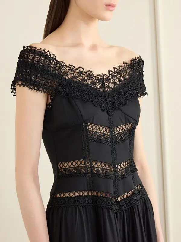 Charo Ruiz Ibiza Amaira Embroidered Lace-trimmed Cotton-blend Maxi Dress