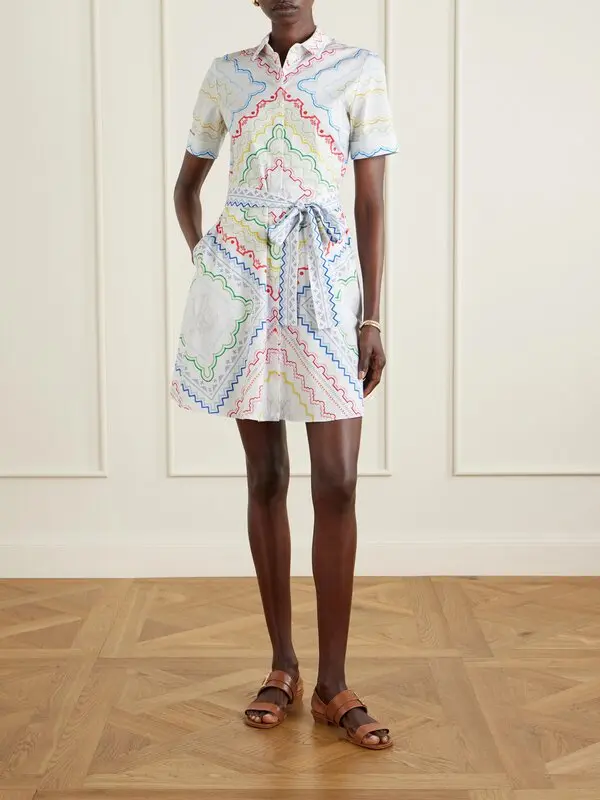 MARY KATRANTZOU Belted Printed Cotton-blend Midi Dress - Multi