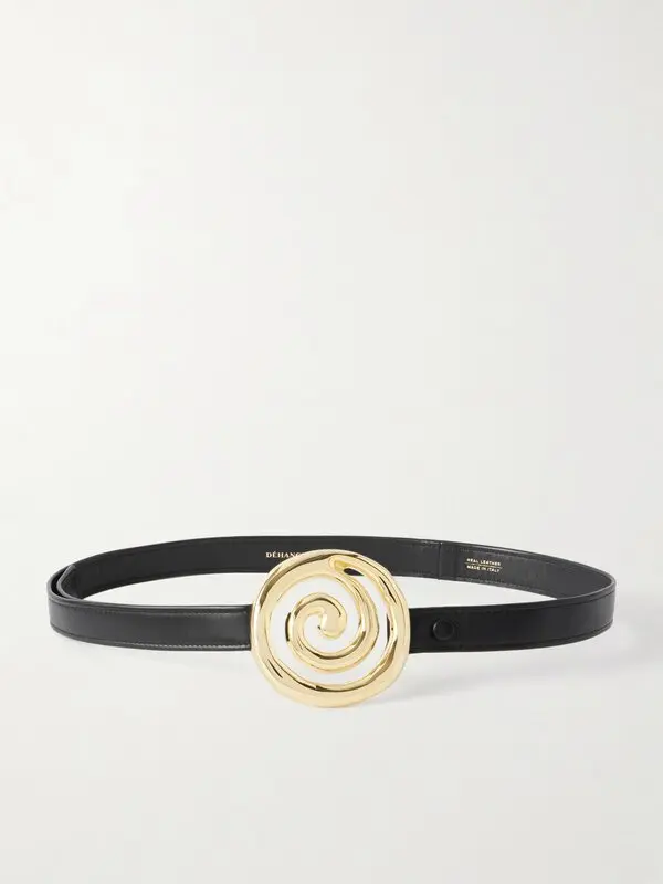 DEHANCHE Embellished Leather Belt With Gold-tone Spiral Buckle - Black