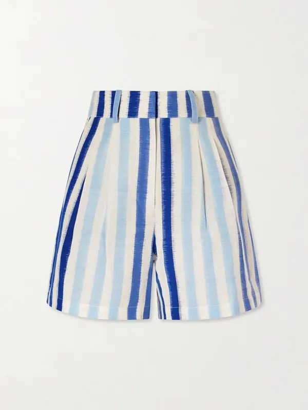 EMPORIO SIRENUSE Beatrice Ikat Striped Cotton Shorts - Blue