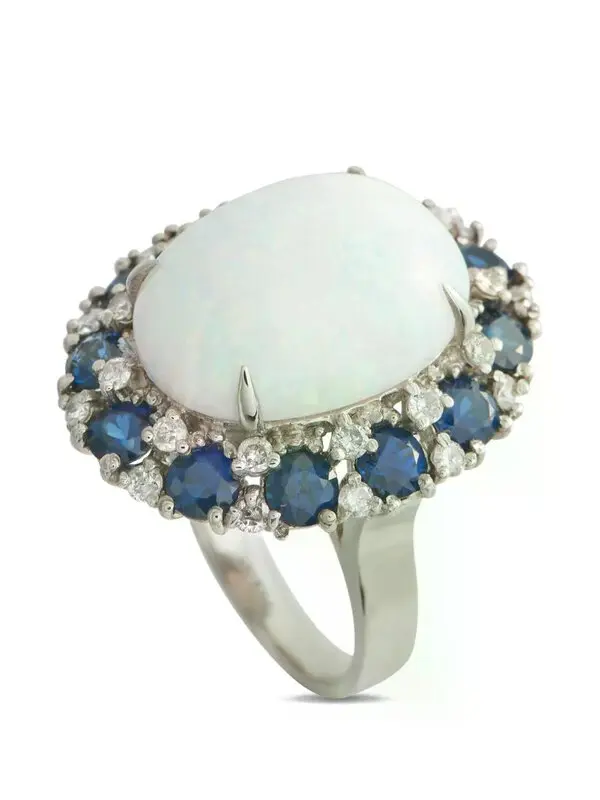 LB EXCLUSIVE 14k White Gold Opal And Sapphire Ring - Silver