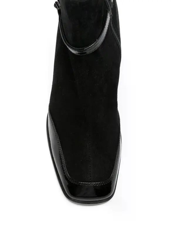 LINDA BAUMANN Square-toe Block Heel Boots With Strap Detail - Black