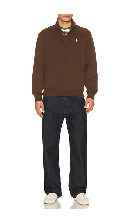 Polo Ralph Lauren Long Sleeve Double Knit Tech Snap Mockneck Pullover - Brown