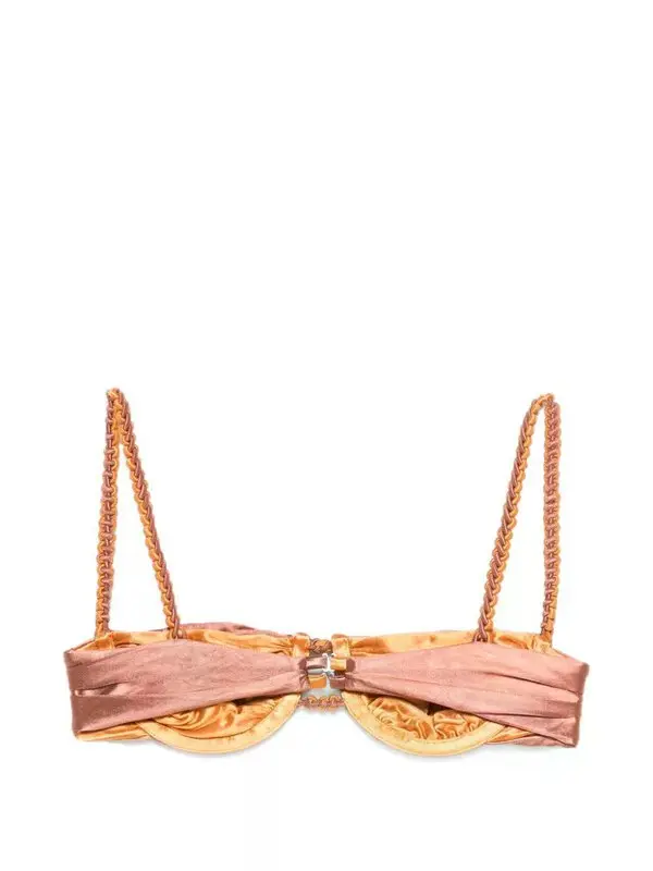 ISA BOULDER Ruched Weave Bikini Top - Brown
