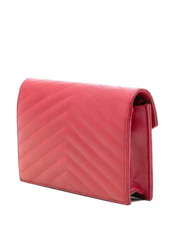 Saint Laurent 2016 Grain De Poudre Cassandre Envelope Chain Wallet - Red
