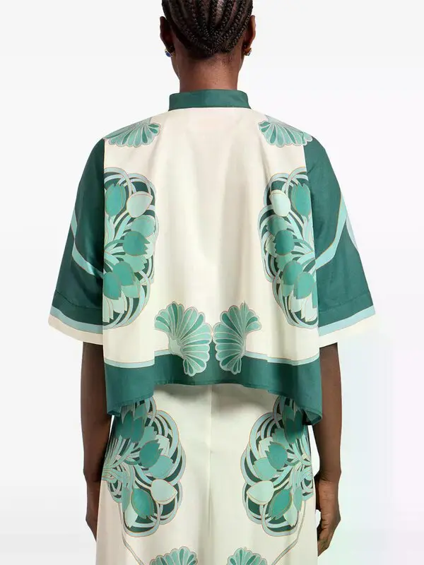 La DoubleJ Cropped Foulard Shirt With Floral Print