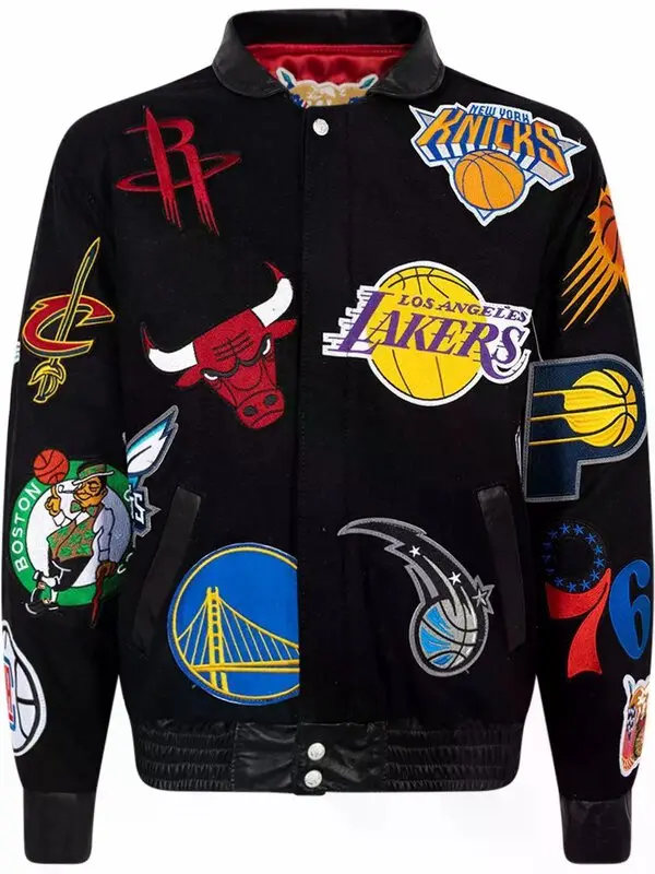 JEFF HAMILTON Nba Collage Wool Jacket With Leather Trim - Black