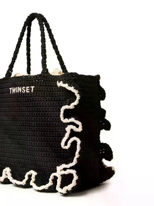 TWINSET Ruffled-trim Crochet Tote Bag