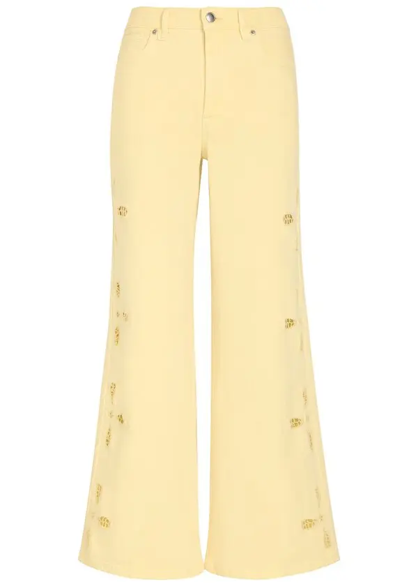 Good American Embroidered Wide-leg Denim Jeans - Yellow